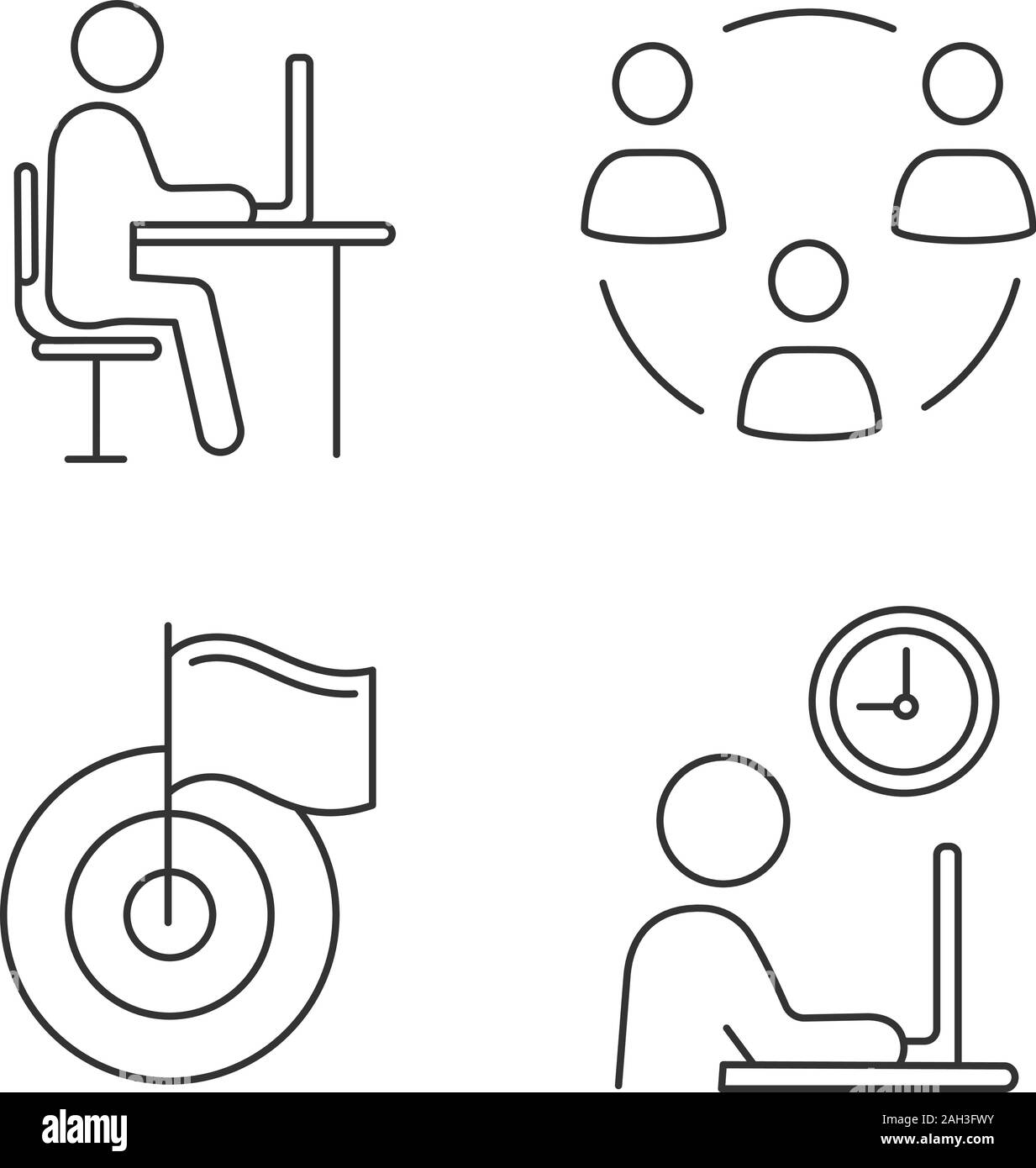 Business management linear icons set. Remote job, teamwork, achievement ...