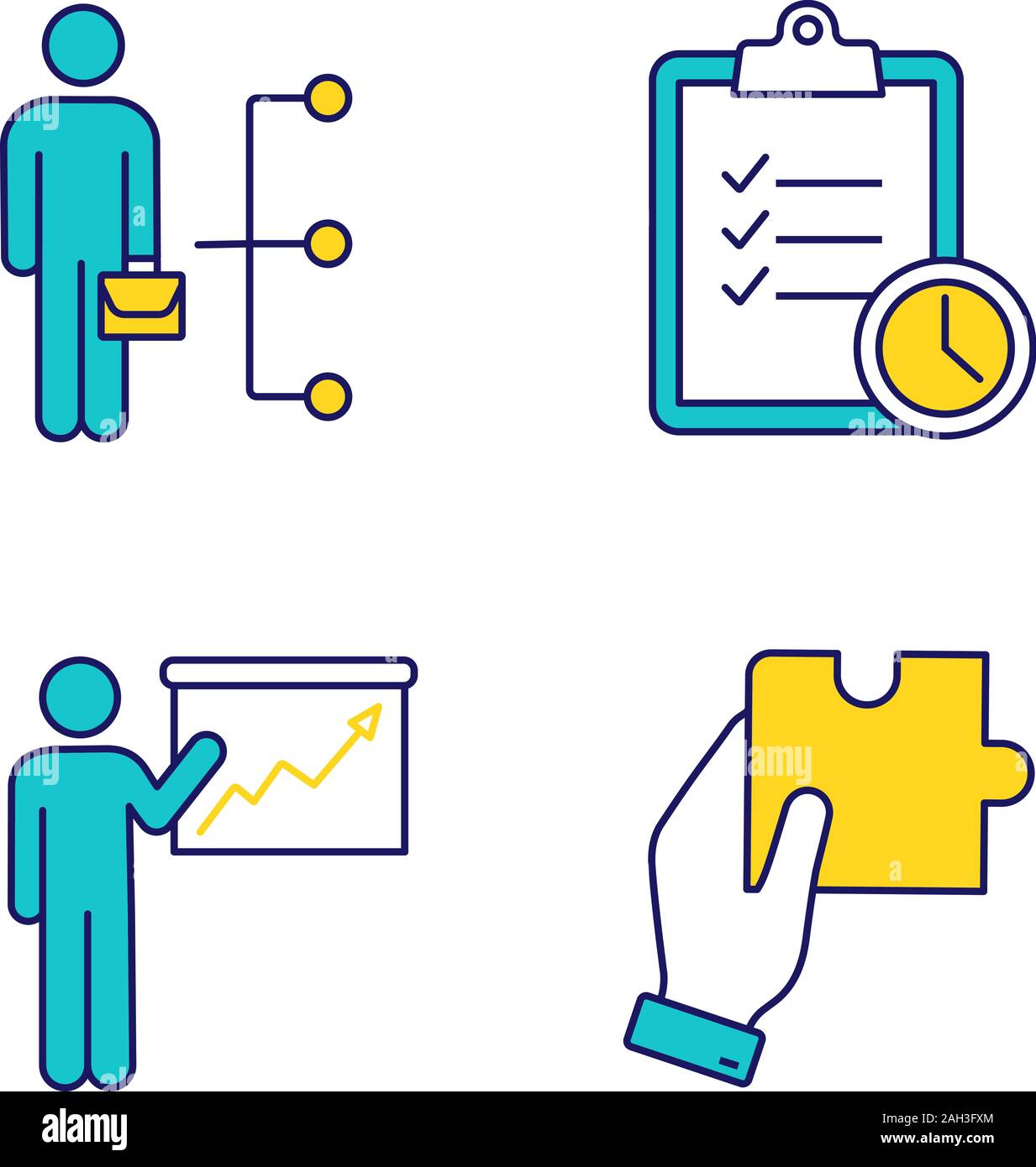 Business management color icons set. Employee skills, time management ...