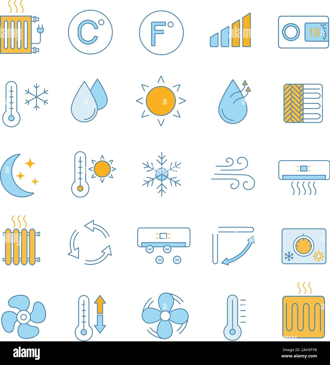 Air conditioning color icons set. Air heating, humidification ...