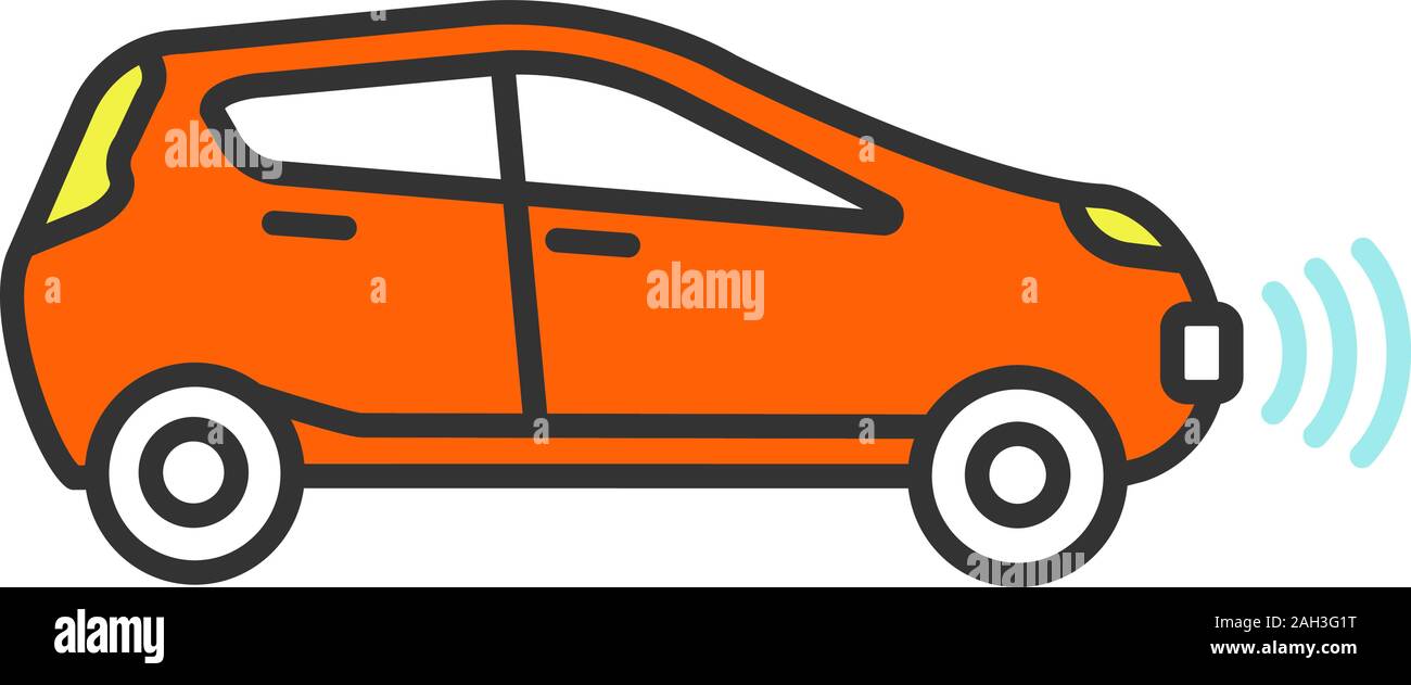 Smart car in side view color icon. NFC auto. Intelligent vehicle. Self ...