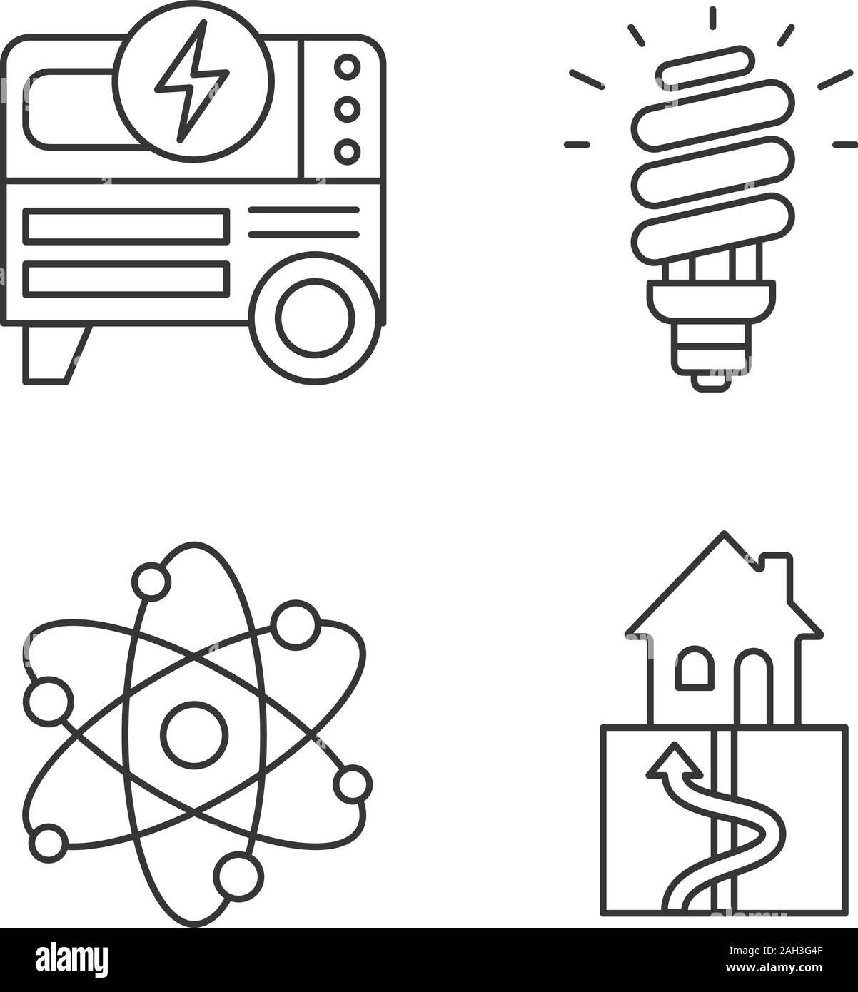 Electric energy linear icons set. Portable power generator, compact ...