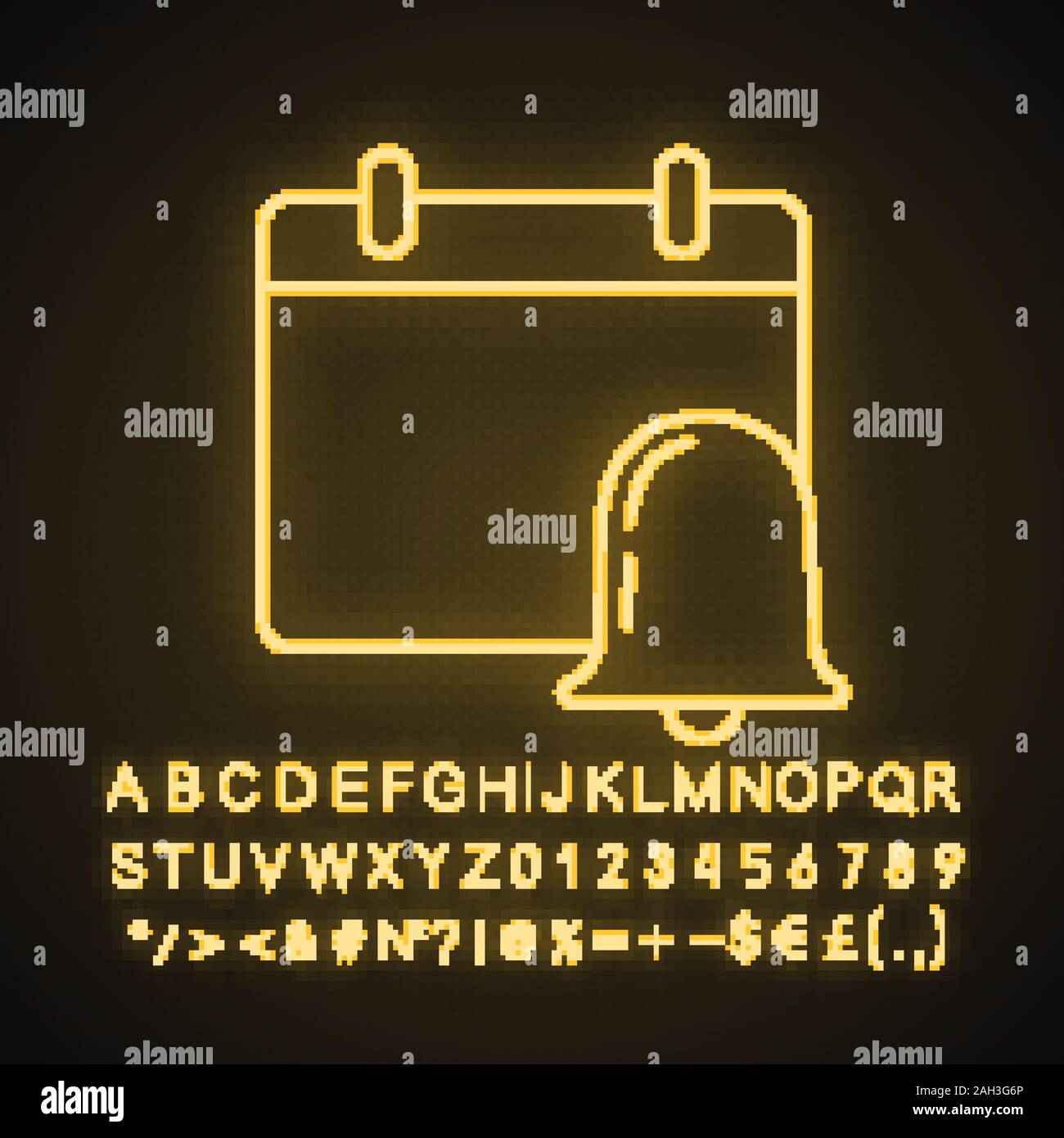 Event notification neon light icon. Calendar with bell. Reminder alarm ...