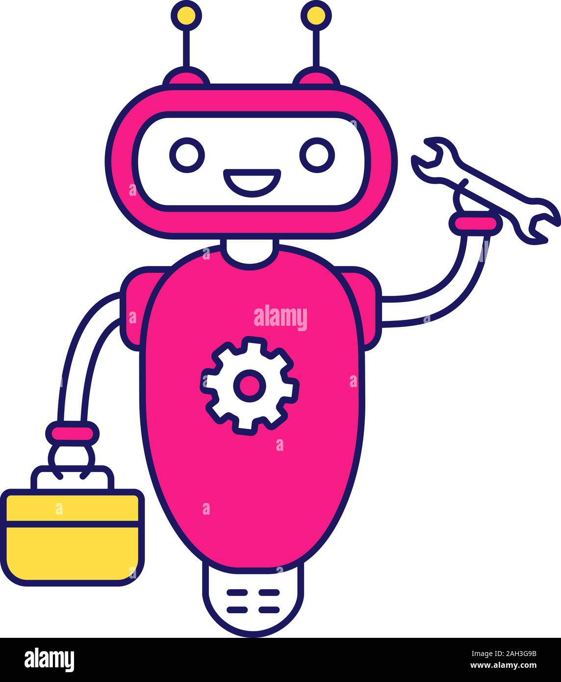 Repair chatbot color icon. Robot with set of tools and screw key. Virtual assistant. Online ...