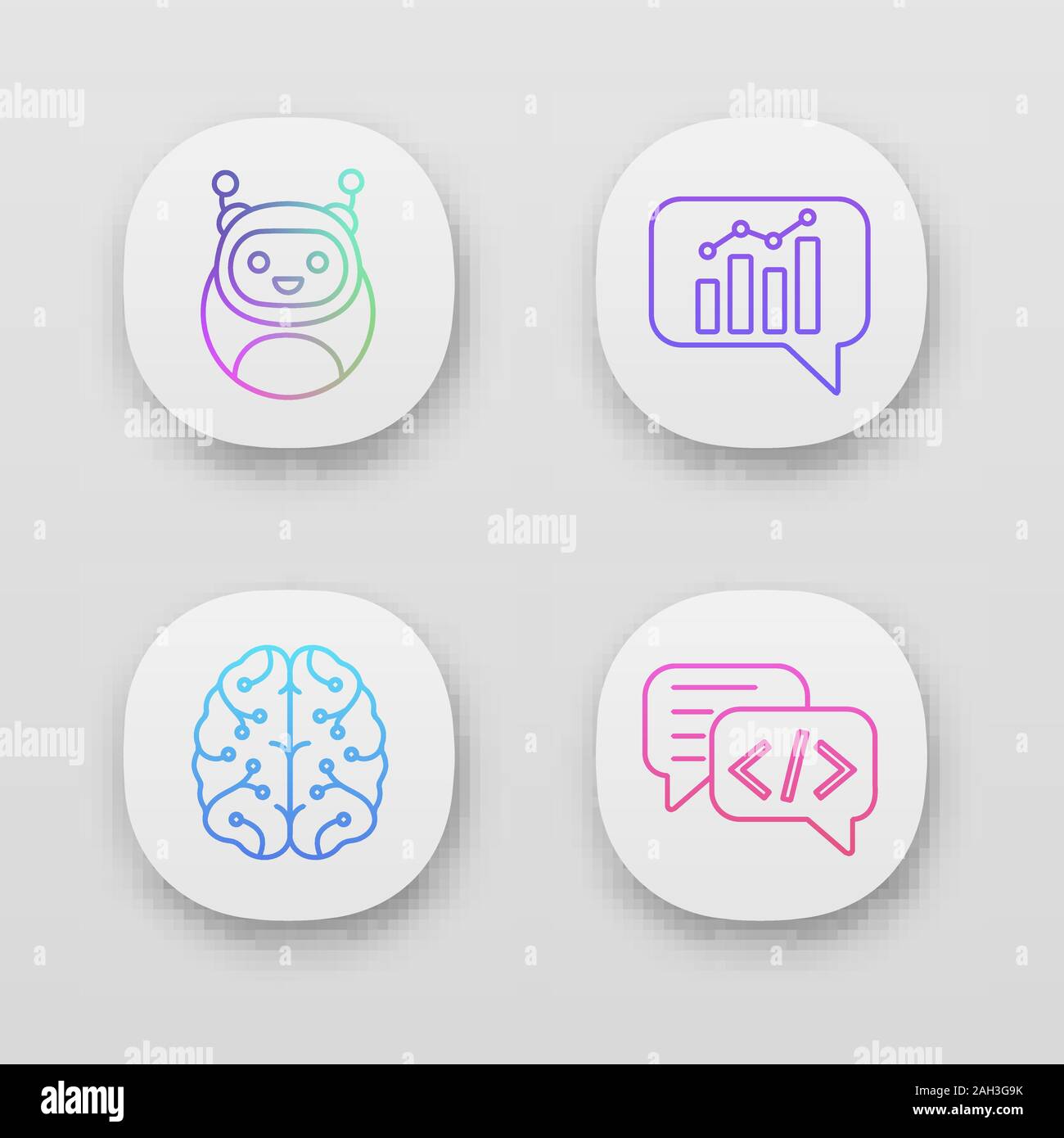 Chatbots App Icons Set Uiux User Interface Virtual Assistants Code Statistics Support Chat
