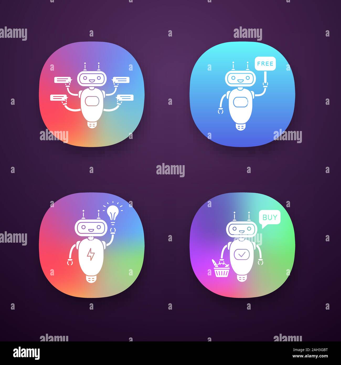 Chatbots App Icons Set Uiux User Interface Talkbots Virtual Assistants Support Service