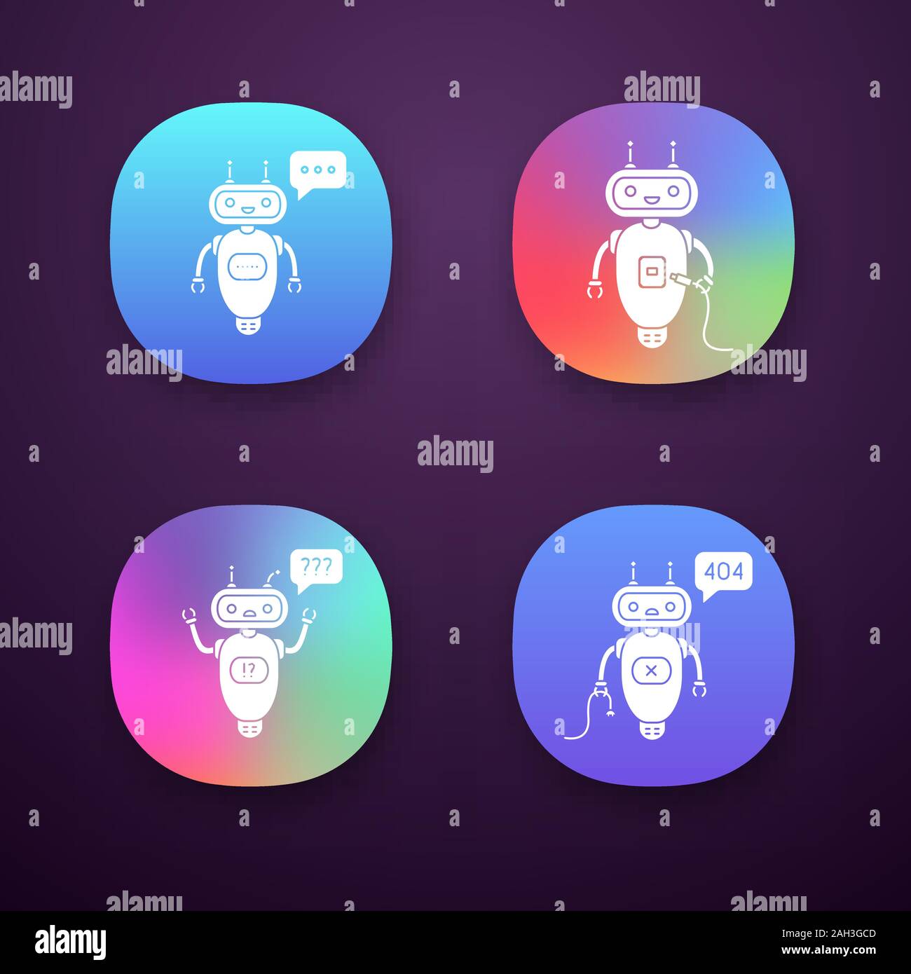 Chatbots app icons set. UI/UX user interface. Talkbots. Virtual ...