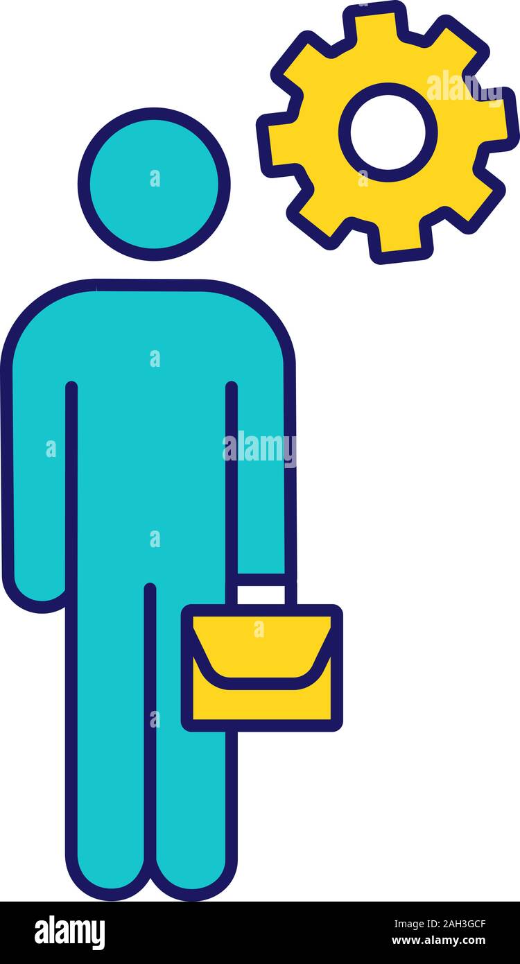 Manager color icon. Businessman. Person with briefcase and cogwheel ...