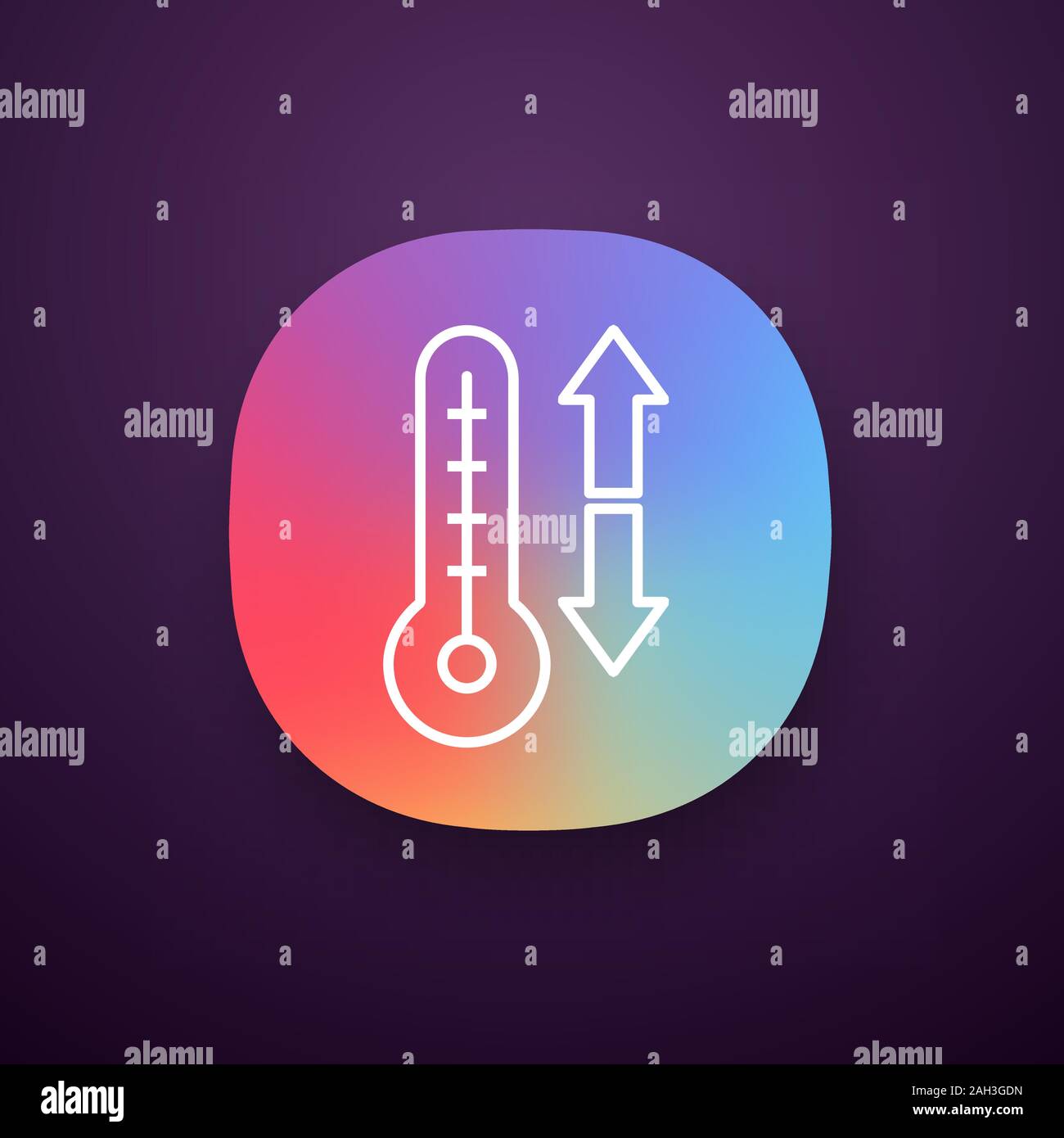 Climate control app icon. Temperature regulation. Thermometer with down ...