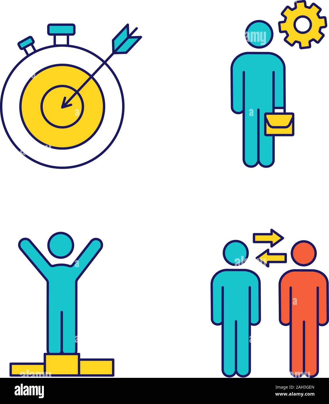 Business management color icons set. Smart goal, manager, champion ...