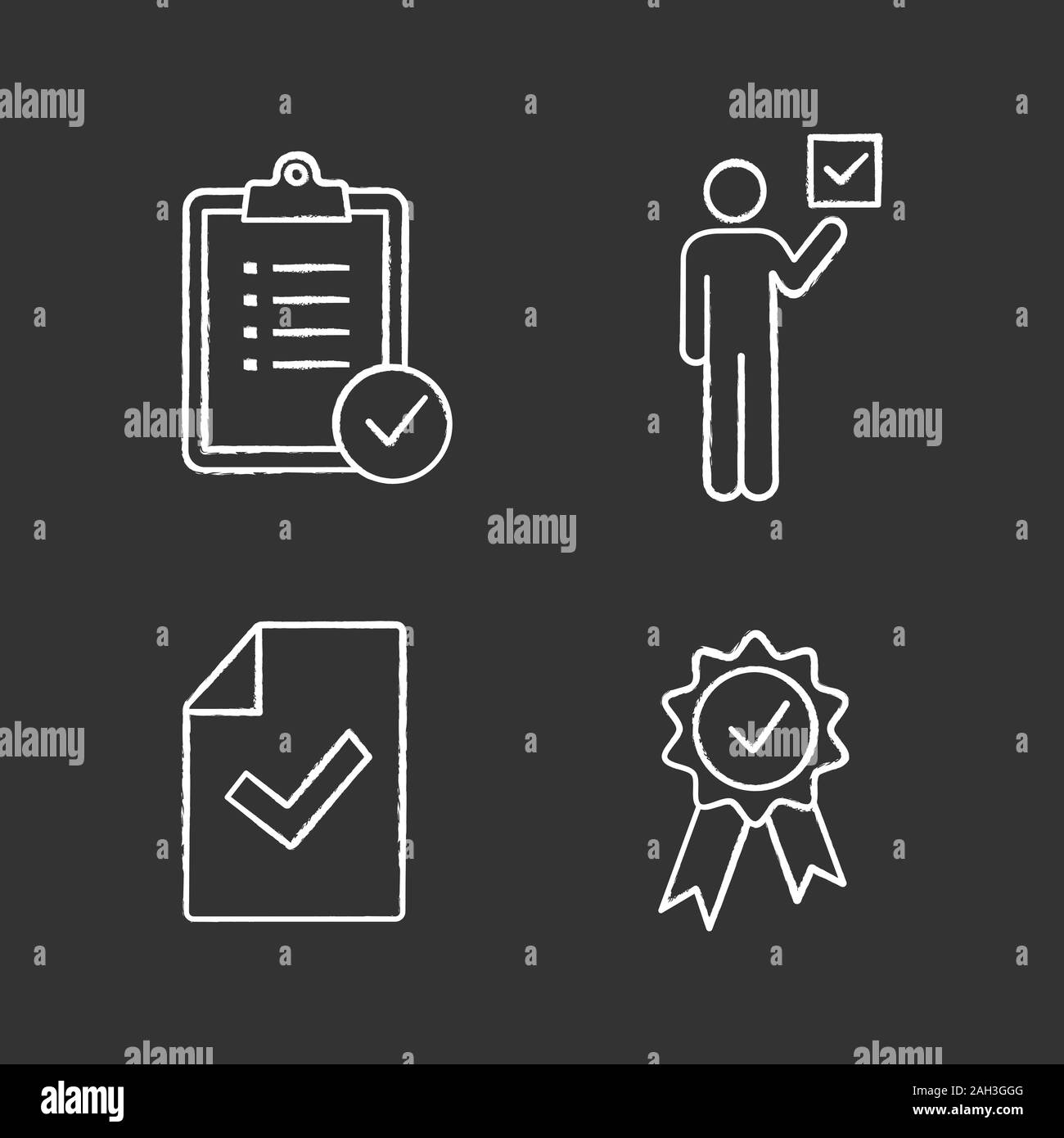 Approve chalk icons set. Verification and validation. Task planning, voter, document ...
