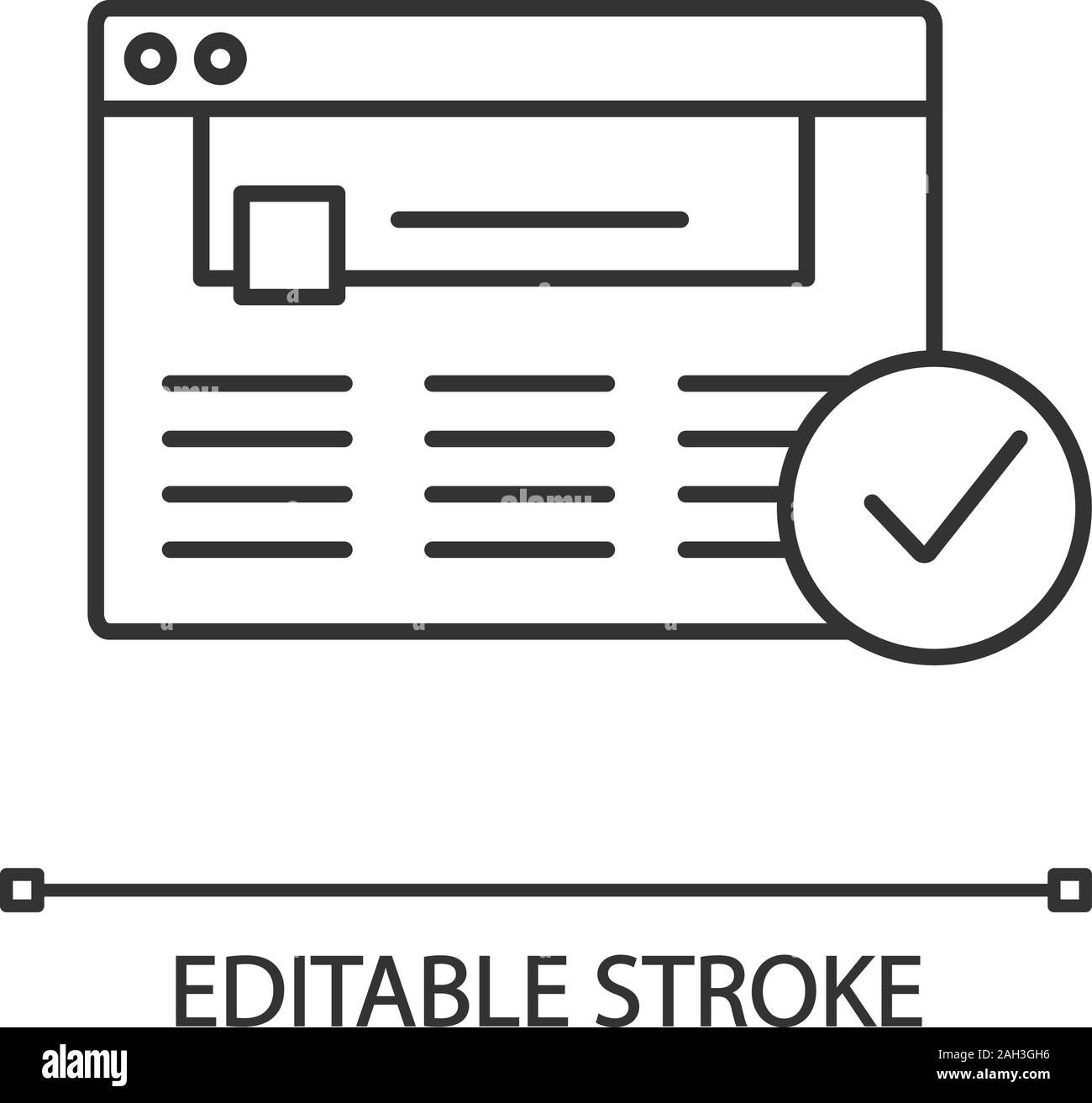 Approved website linear icon. Web page. Successful login. Thin line ...