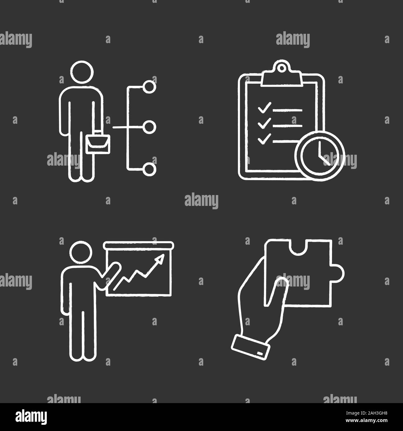 Business management chalk icons set. Employee skills, time management ...