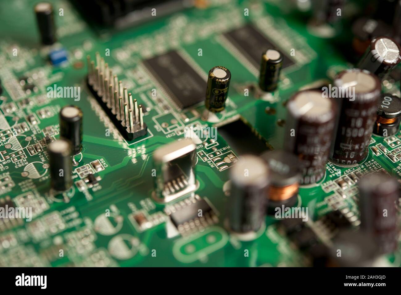 detail of a computer motherboard or printed circuit board containing ...