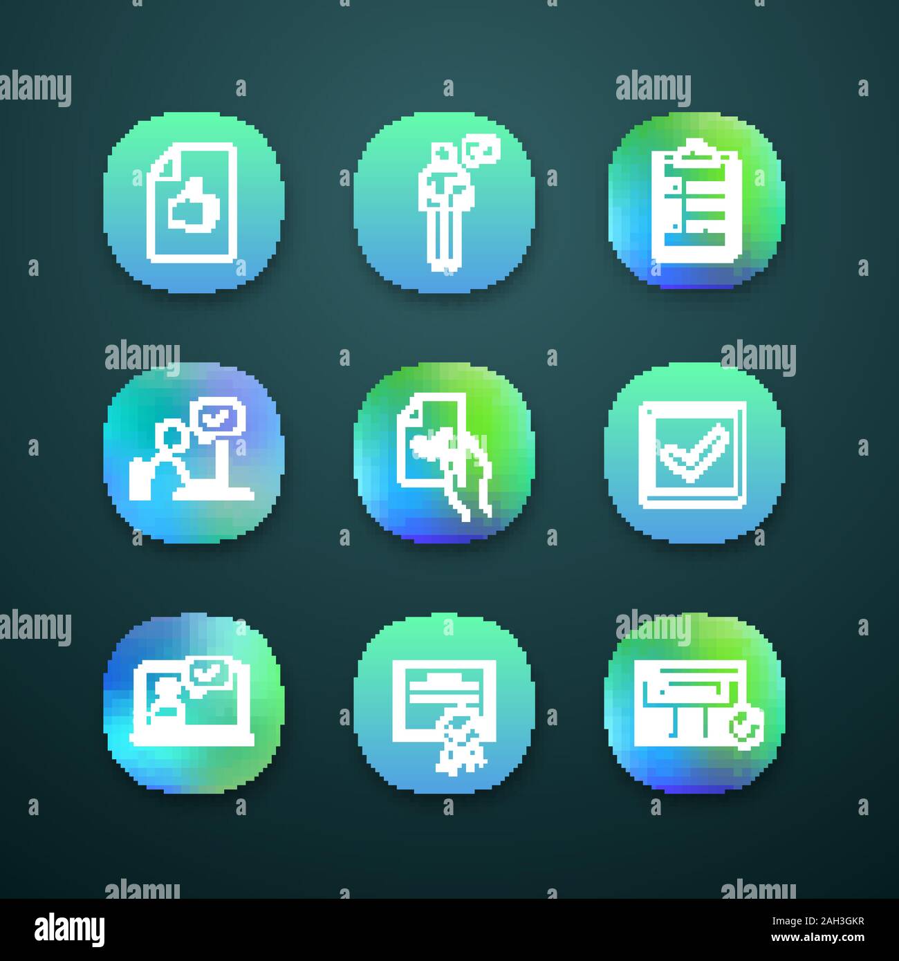 Approve app icons set. Approval document, person checking, checklist, approval chat, contract ...