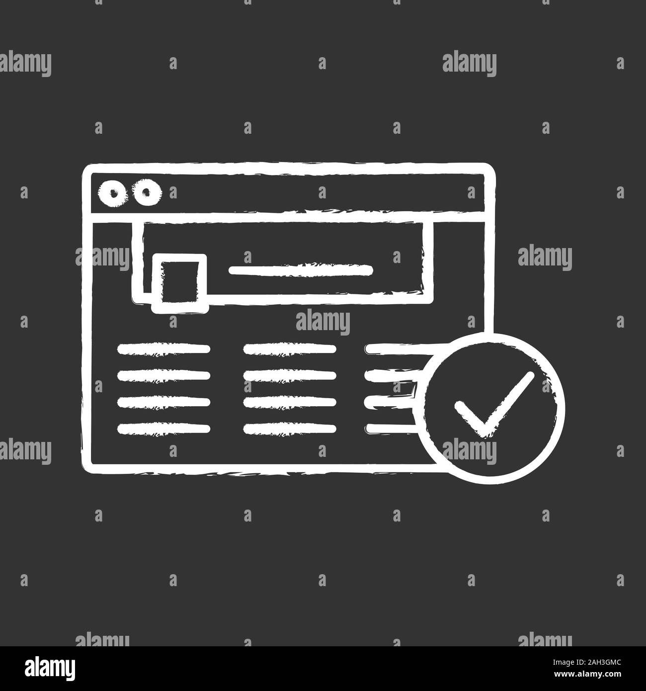 Approved website chalk icon. Web page. Successful login. Authorization ...