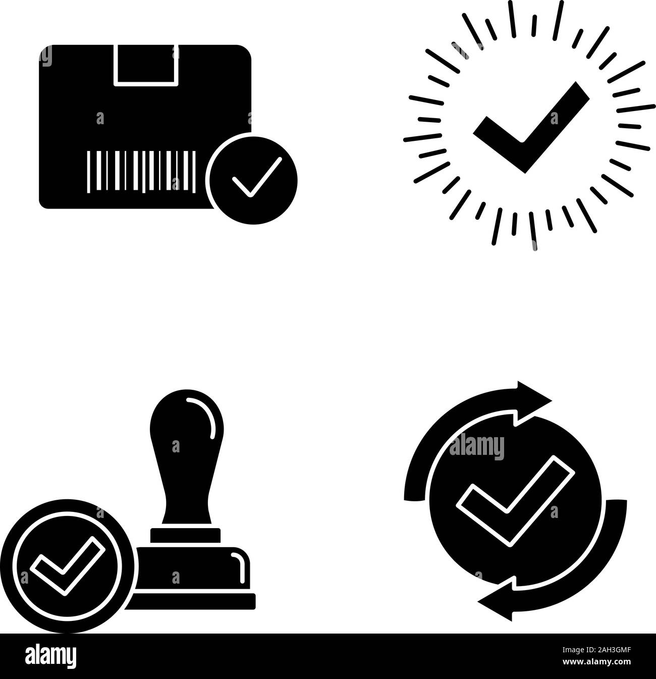 Approve glyph icons set. Verification and validation. Approved delivery ...