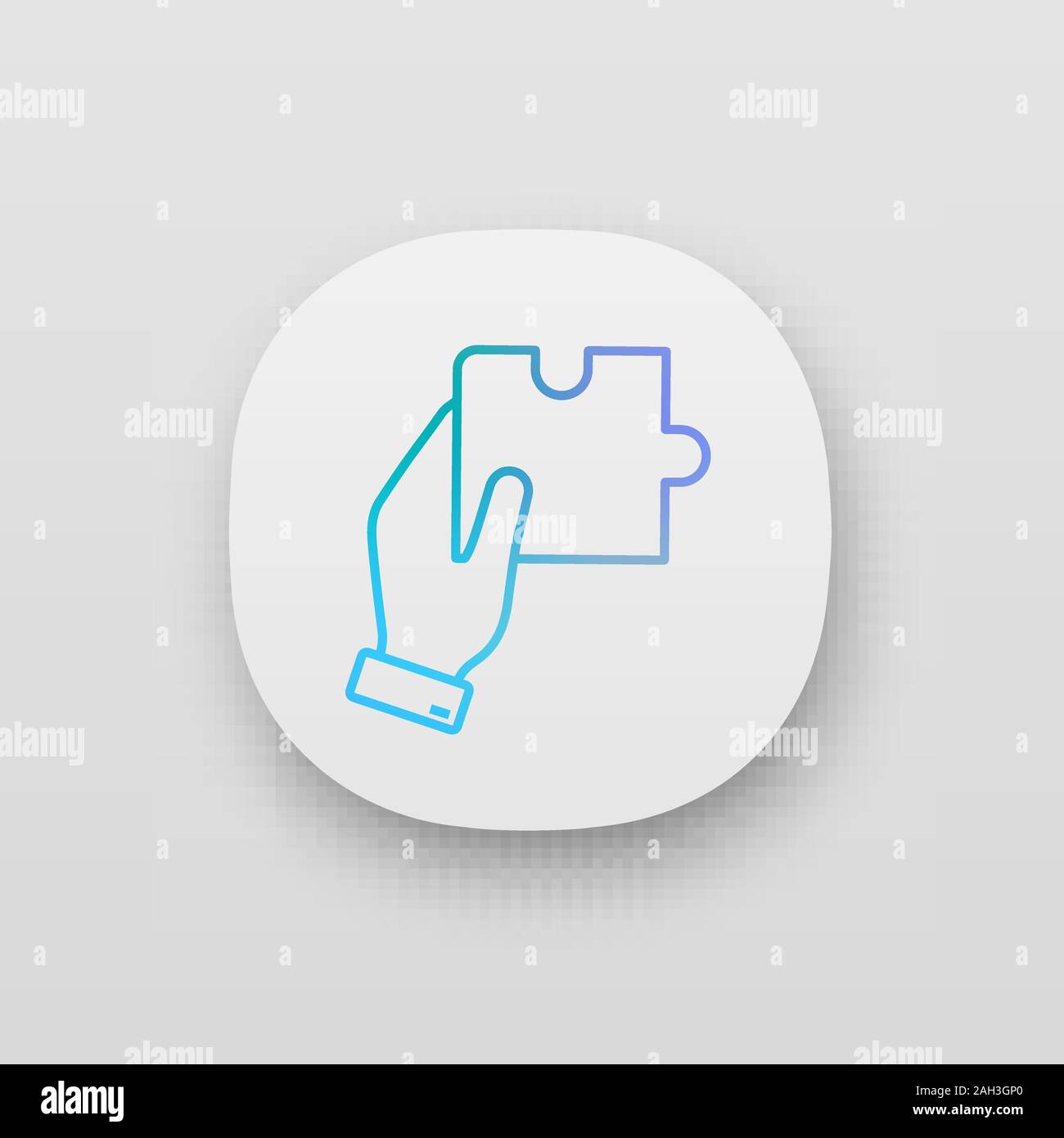 Finding solution app icon. UI/UX user interface. Problem solving. Teamwork. Hand holding puzzle ...