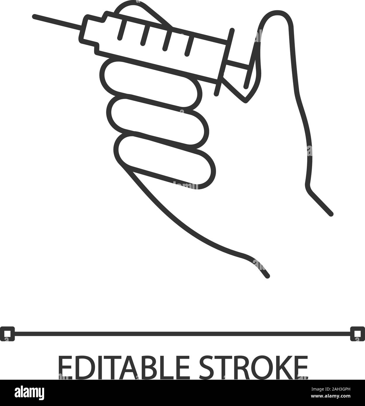 Injection linear icon. Hand holding syringe. Thin line illustration ...