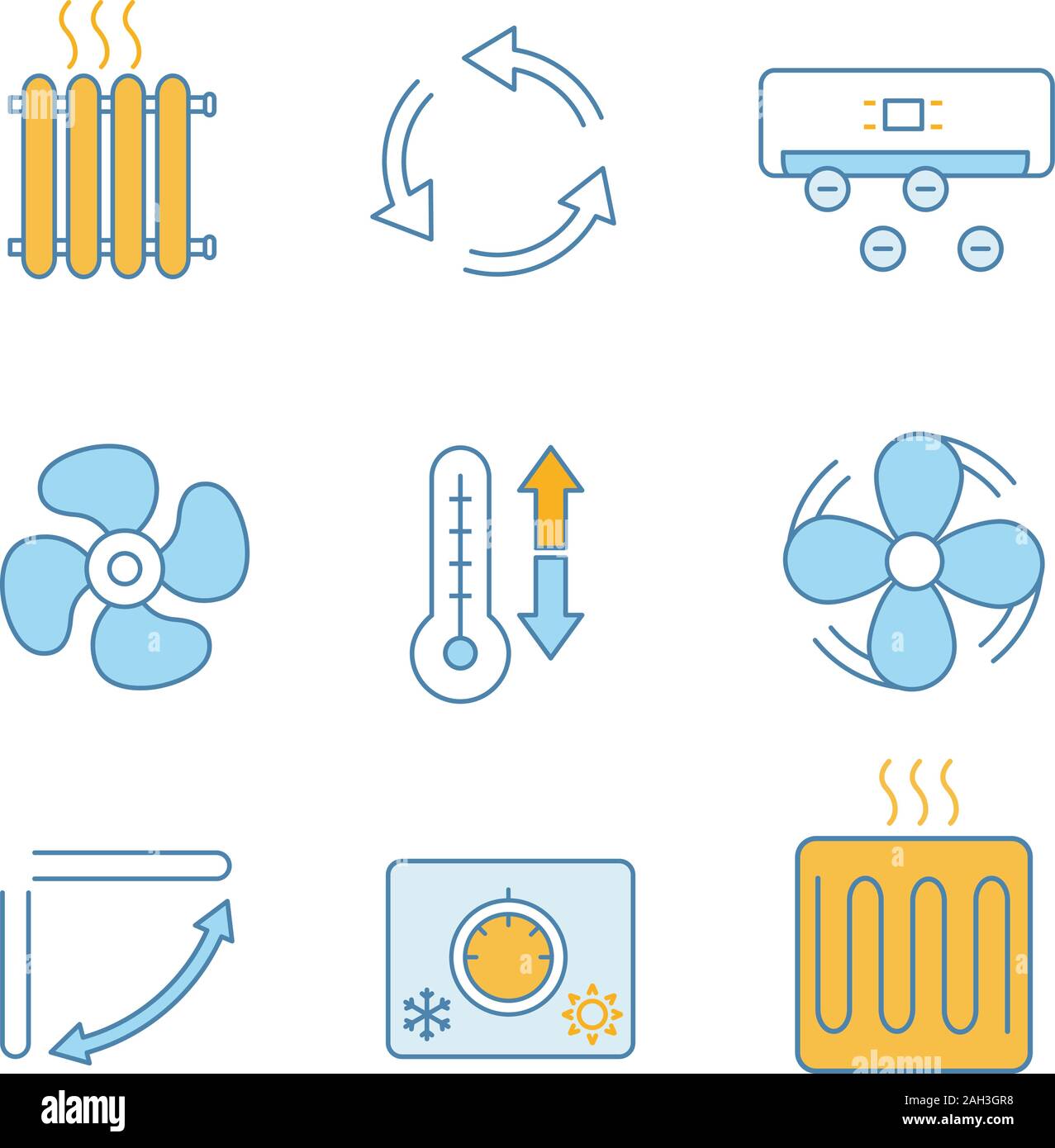 Air conditioning color icons set. Radiator, ventilation, ionizer ...