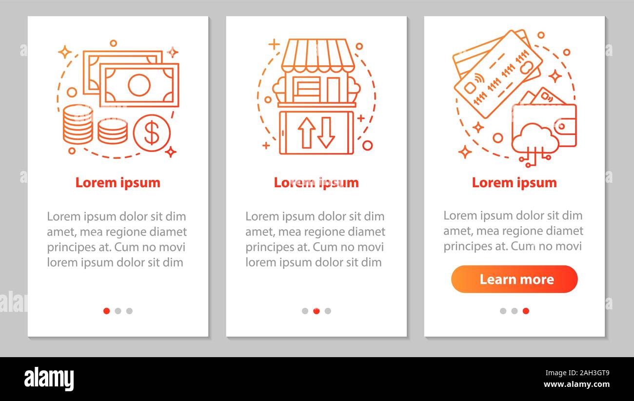 Shopping onboarding mobile app page screen with linear concepts. Cash ...
