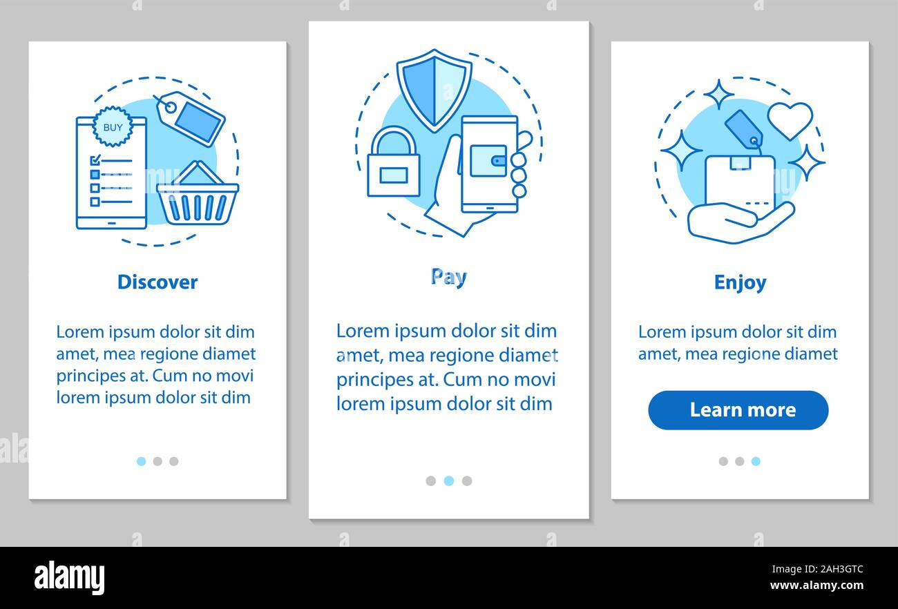 Online shopping onboarding mobile app page screen with linear concepts ...