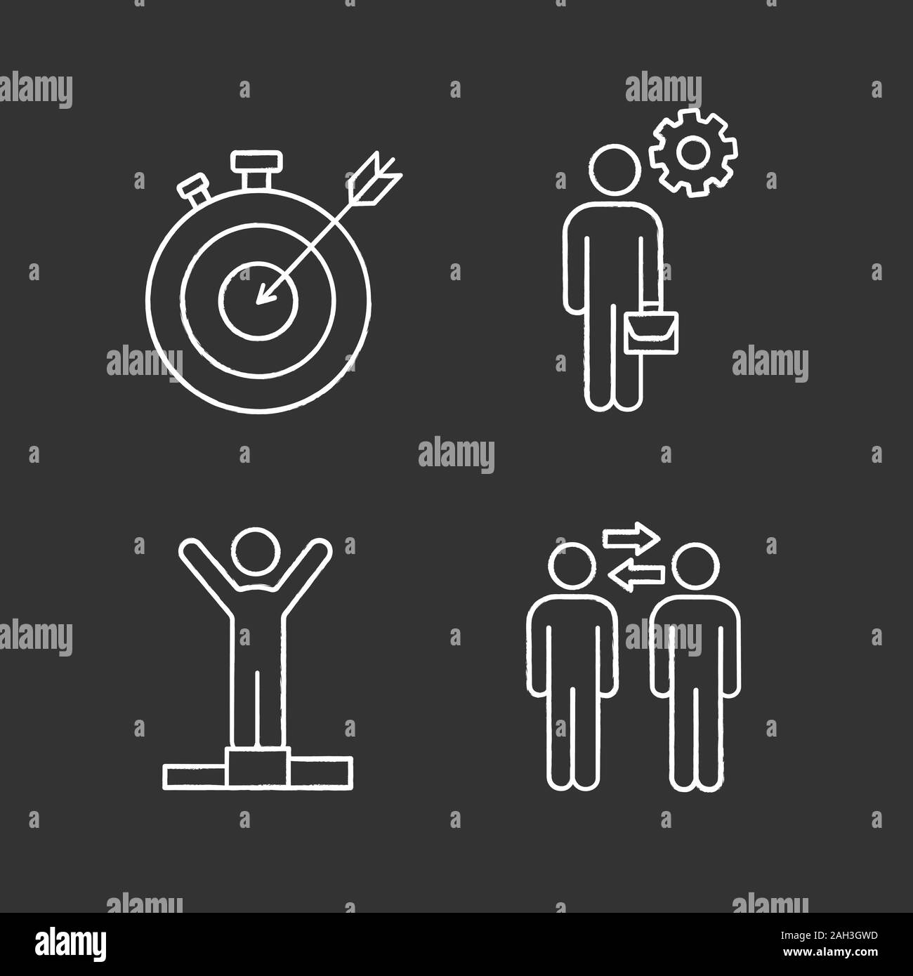 Business management chalk icons set. Smart goal, manager, champion ...