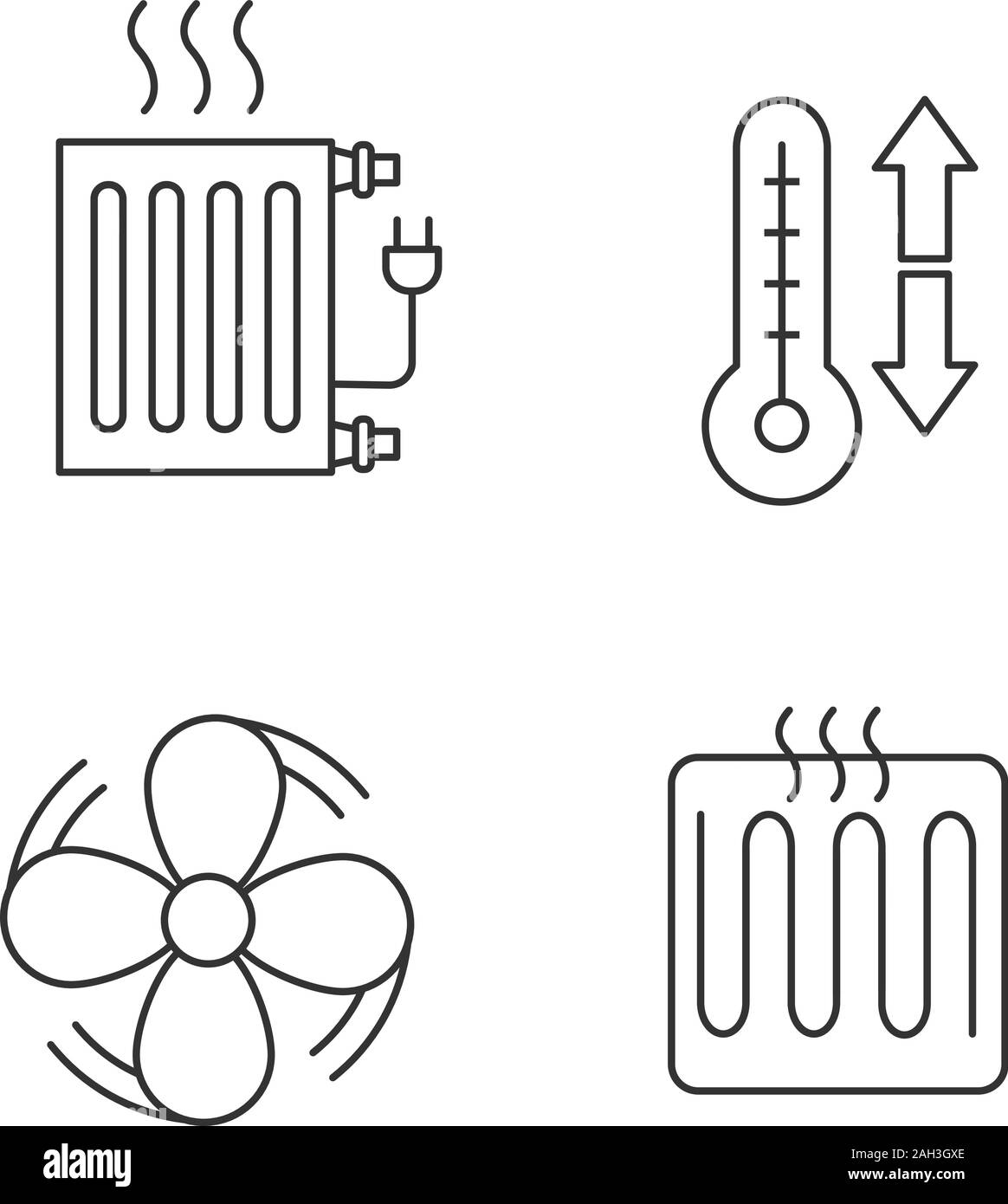Air conditioning linear icons set. Electric radiator, climate control ...