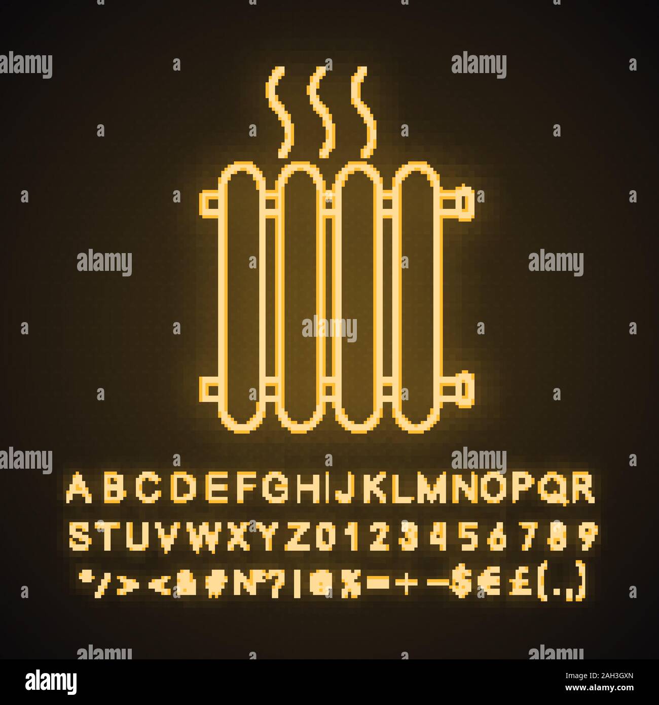 Radiator neon light icon. Heating battery. Heater. Glowing sign with ...