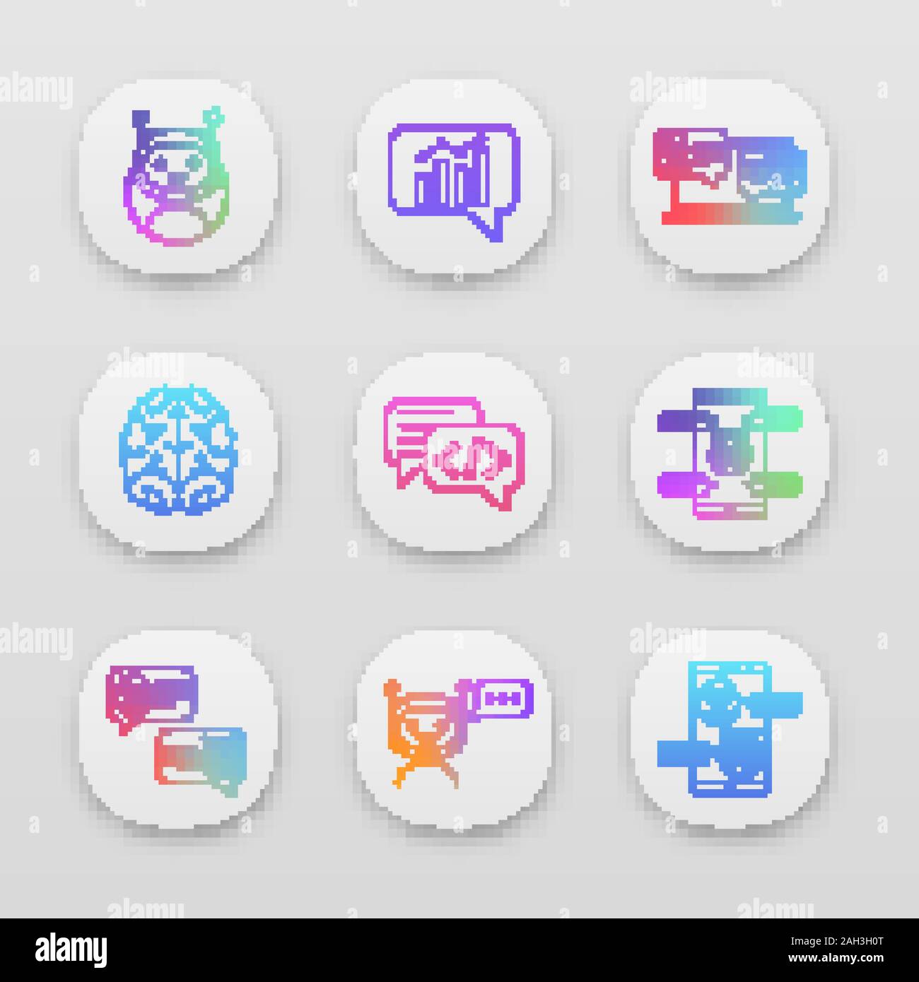 Chatbots App Icons Set Uiux User Interface Graph Support Code Messenger Chat Bots Modern