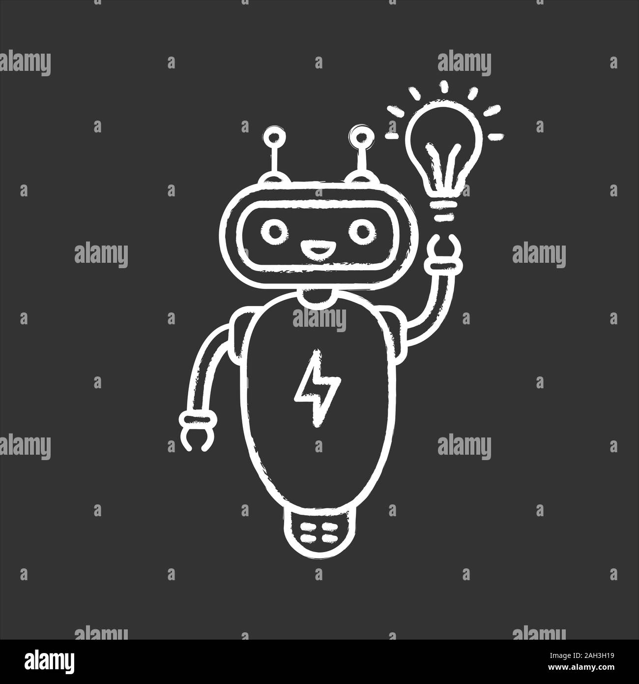 New idea chatbot chalk icon. Talkbot with lightbulb. Virtual assistant ...
