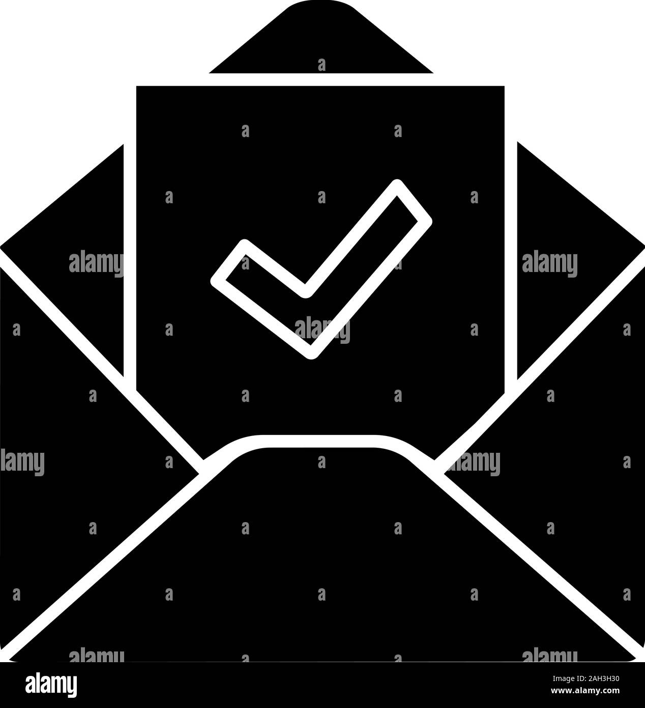 Email confirmation glyph icon. E-mail approval response. Hiring letter ...