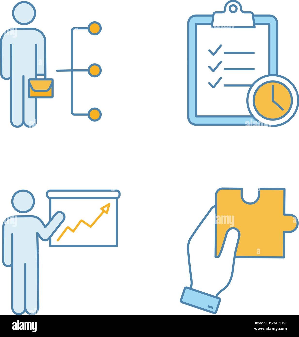 Business management color icons set. Employee skills, time management ...