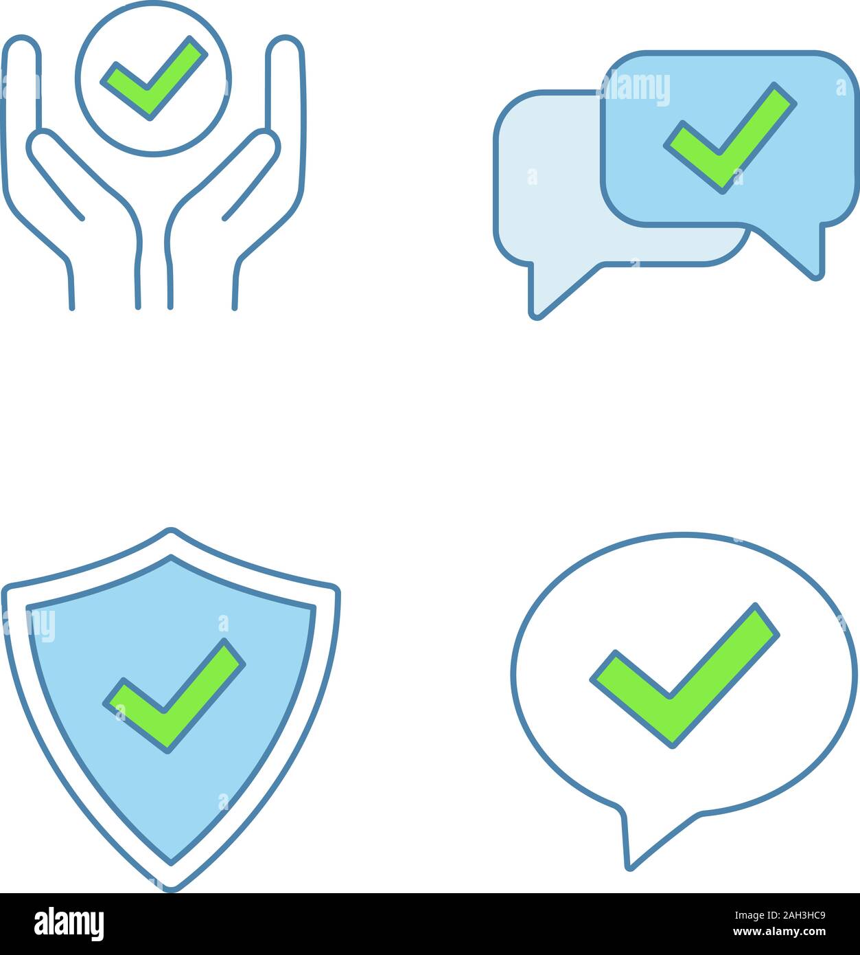 Approve color icons set. Verification and validation. Quality service ...