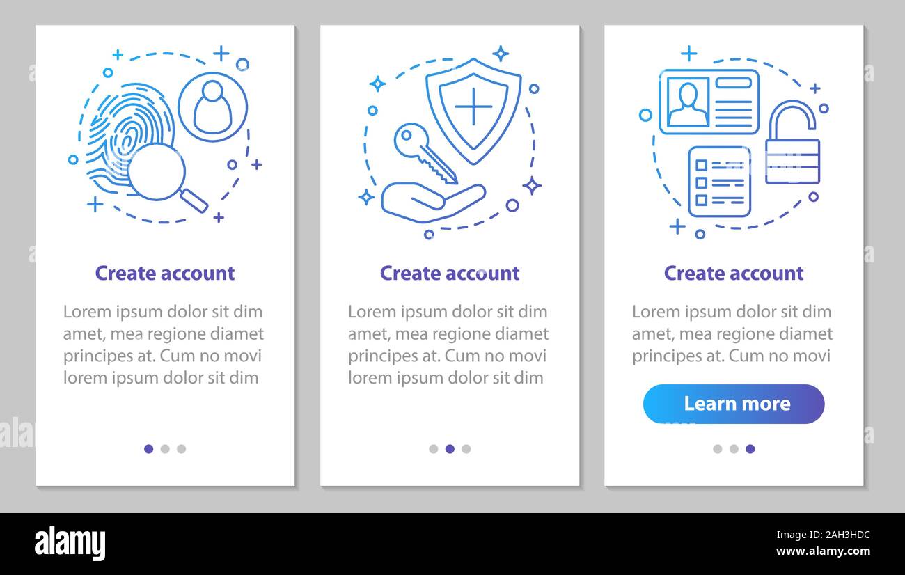 Account creation onboarding mobile app page screen with linear concepts ...