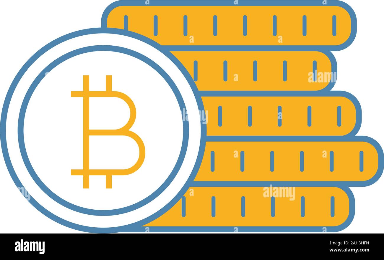 Bitcoin coins stack color icon. Cryptocurrency deposit. Digital money ...