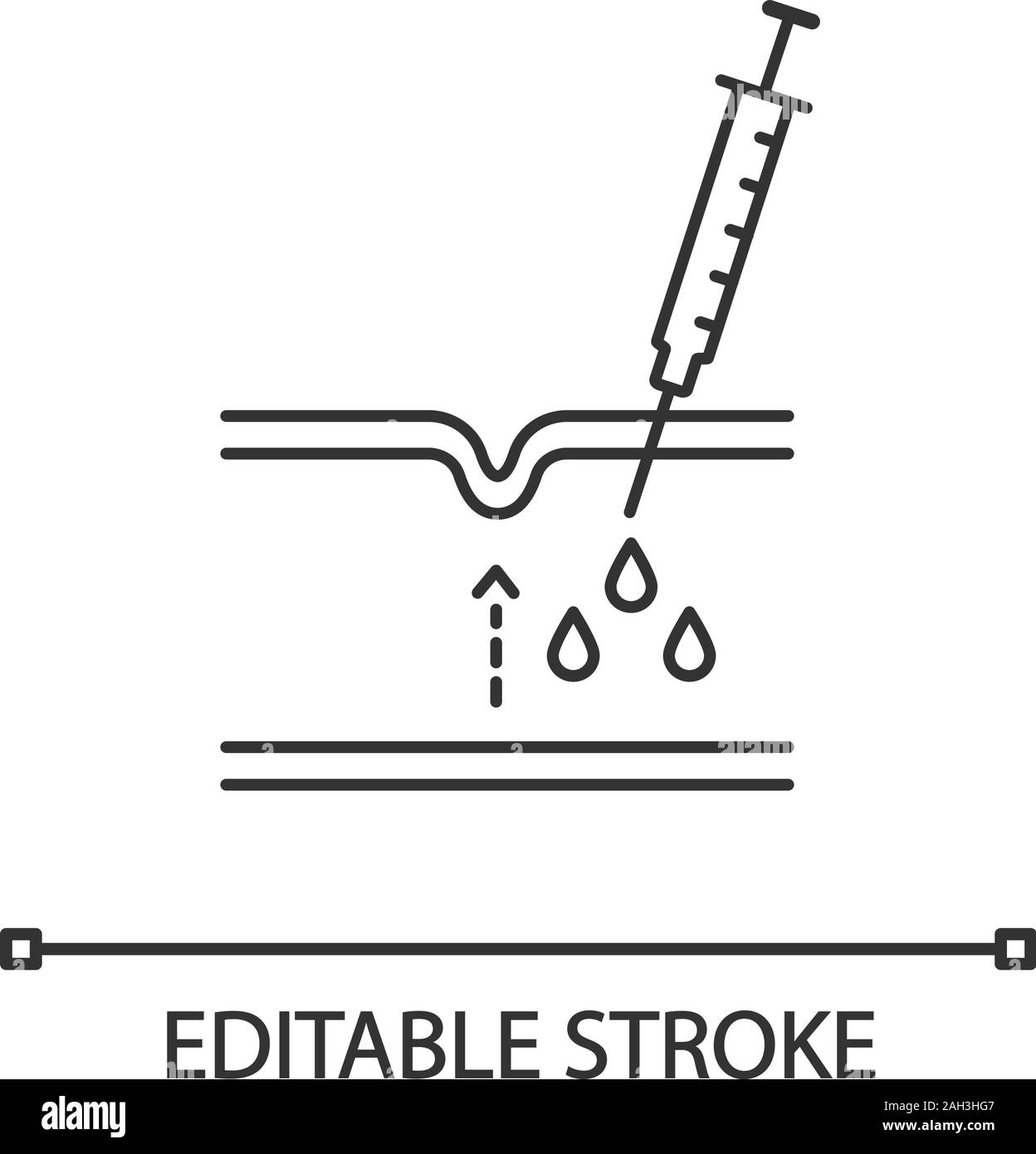 Neurotoxin injection linear icon. Subcutaneous injection with ...