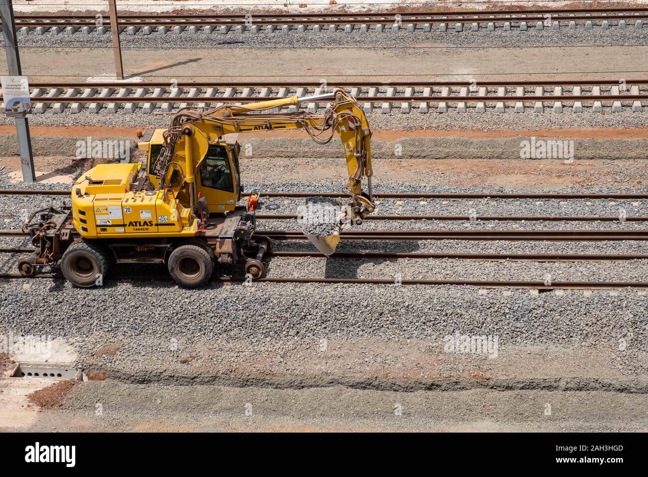 A construction machine works on a new railway line into Dakar, the ...