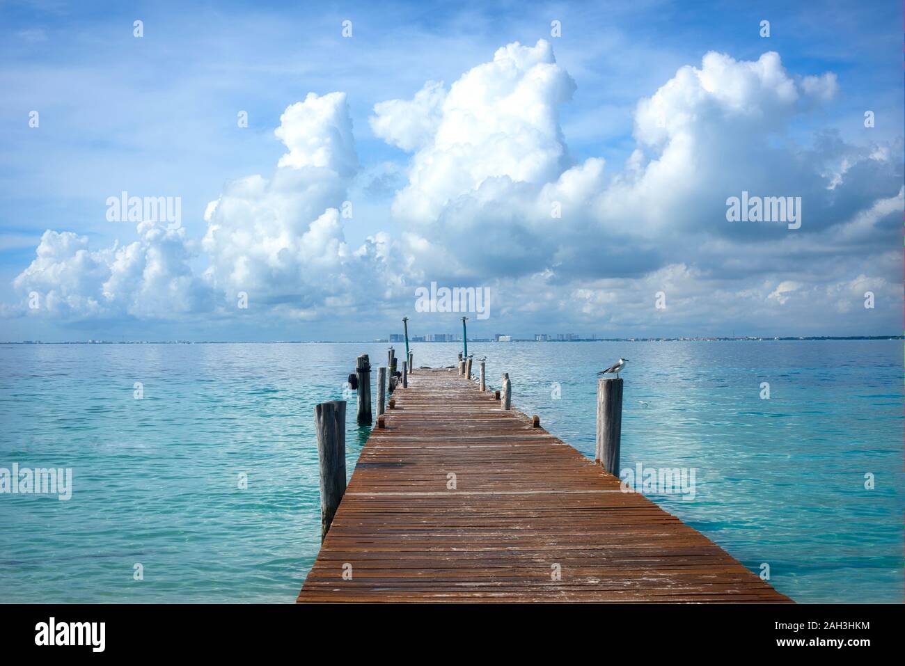 Wooden bridge on the tropical beach background. Tropical Holiday Banner ...
