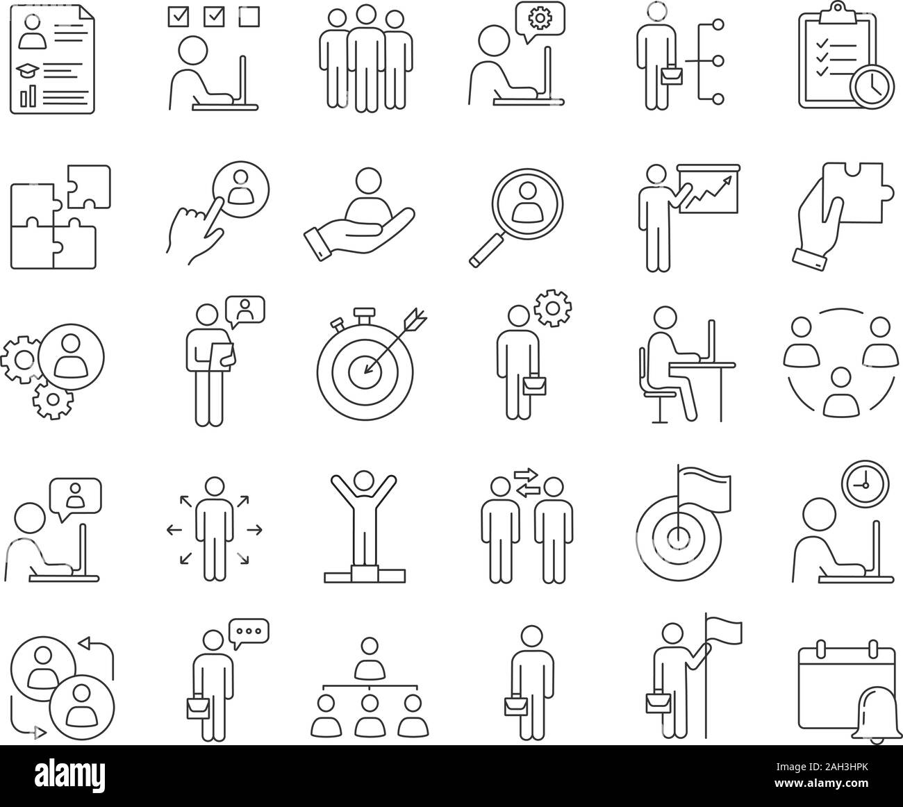 Business management linear icons set. Headhunting and HR management ...