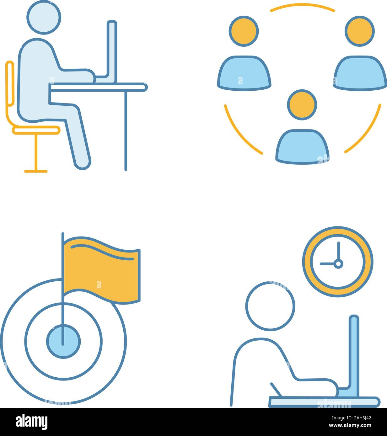 Business management color icons set. Remote job, teamwork, achievement ...