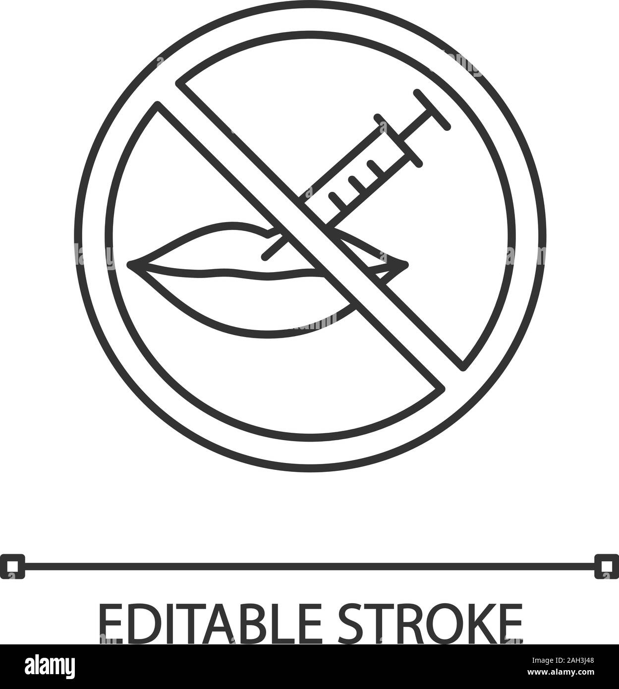 Neurotoxin lips injection prohibition linear icon. Stop lips ...