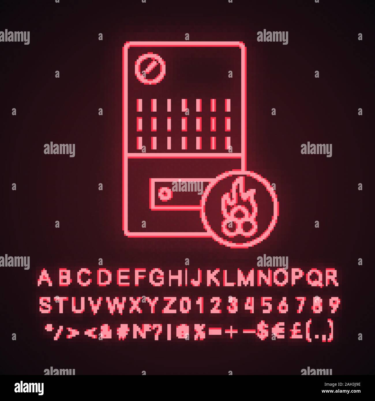 Solid fuel boiler neon light icon. House central heater. Firewood ...