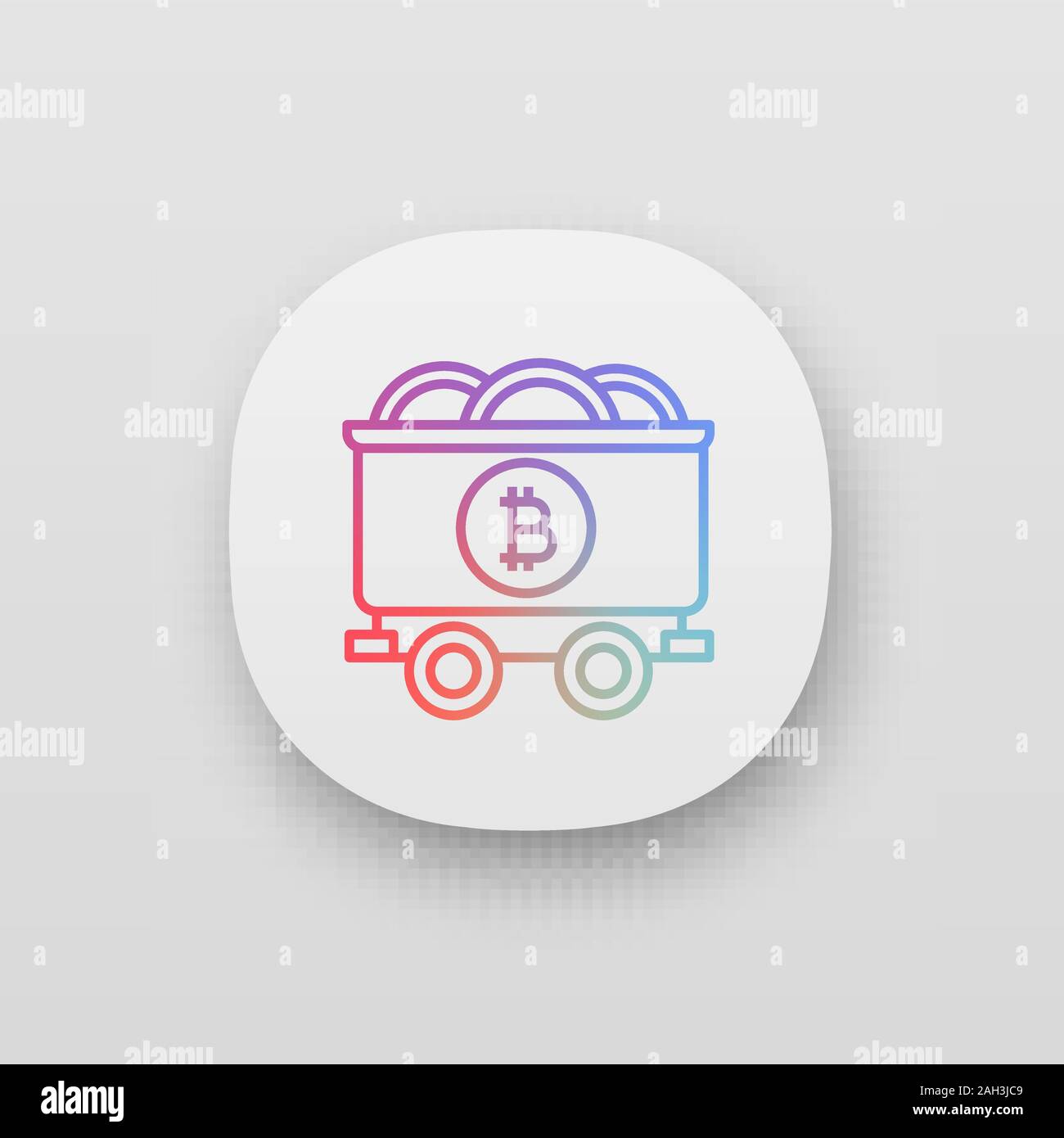 Bitcoin mining business app icon. Mine cart with bitcoin coins. Cryptocurrency. UI/UX user ...