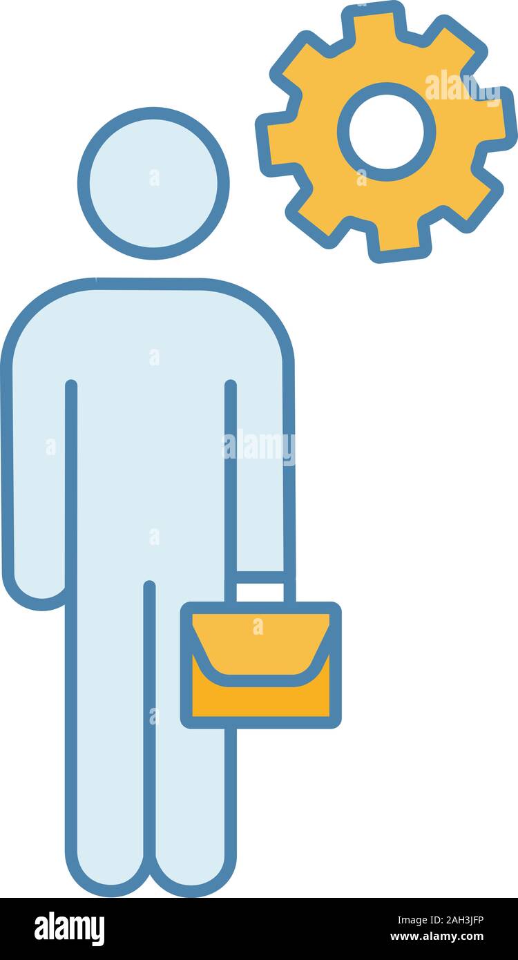 Manager color icon. Businessman. Person with briefcase and cogwheel ...