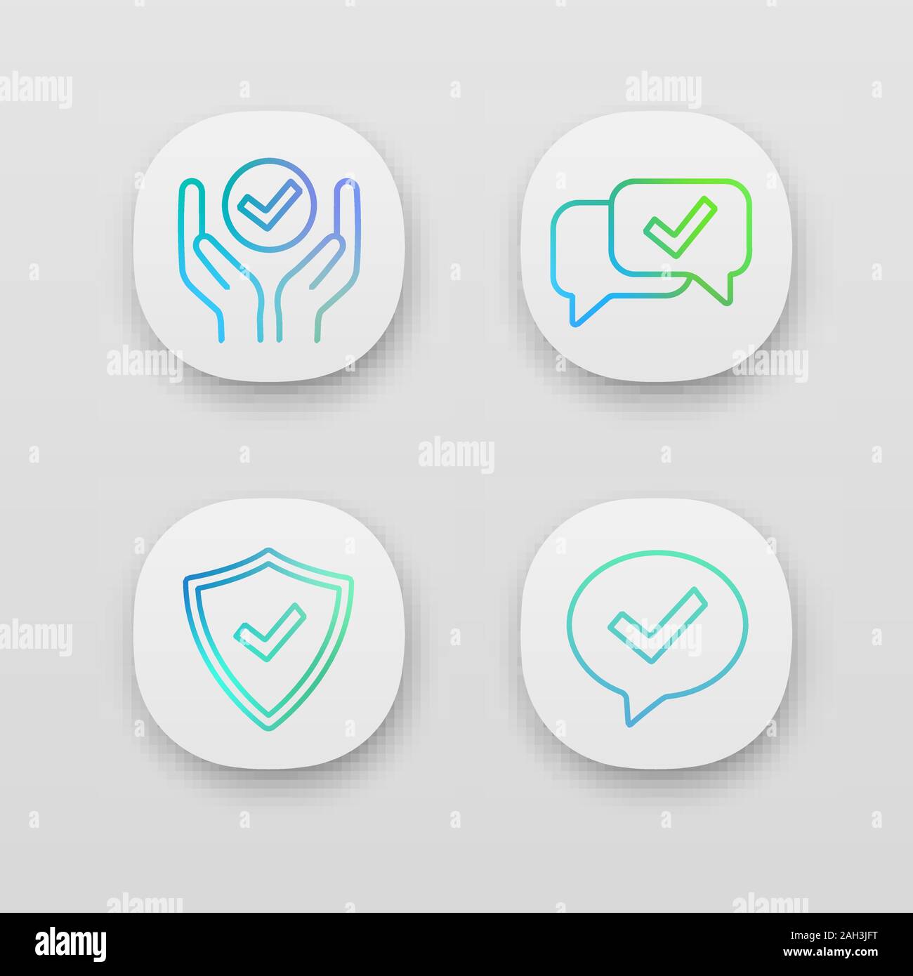 Approve app icons set. Verification and validation. Quality service, approved chat, confirmation ...