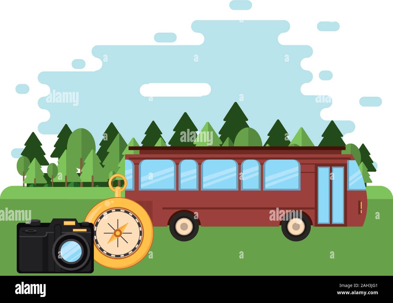 world travel scene with bus and icons Stock Vector Image & Art - Alamy