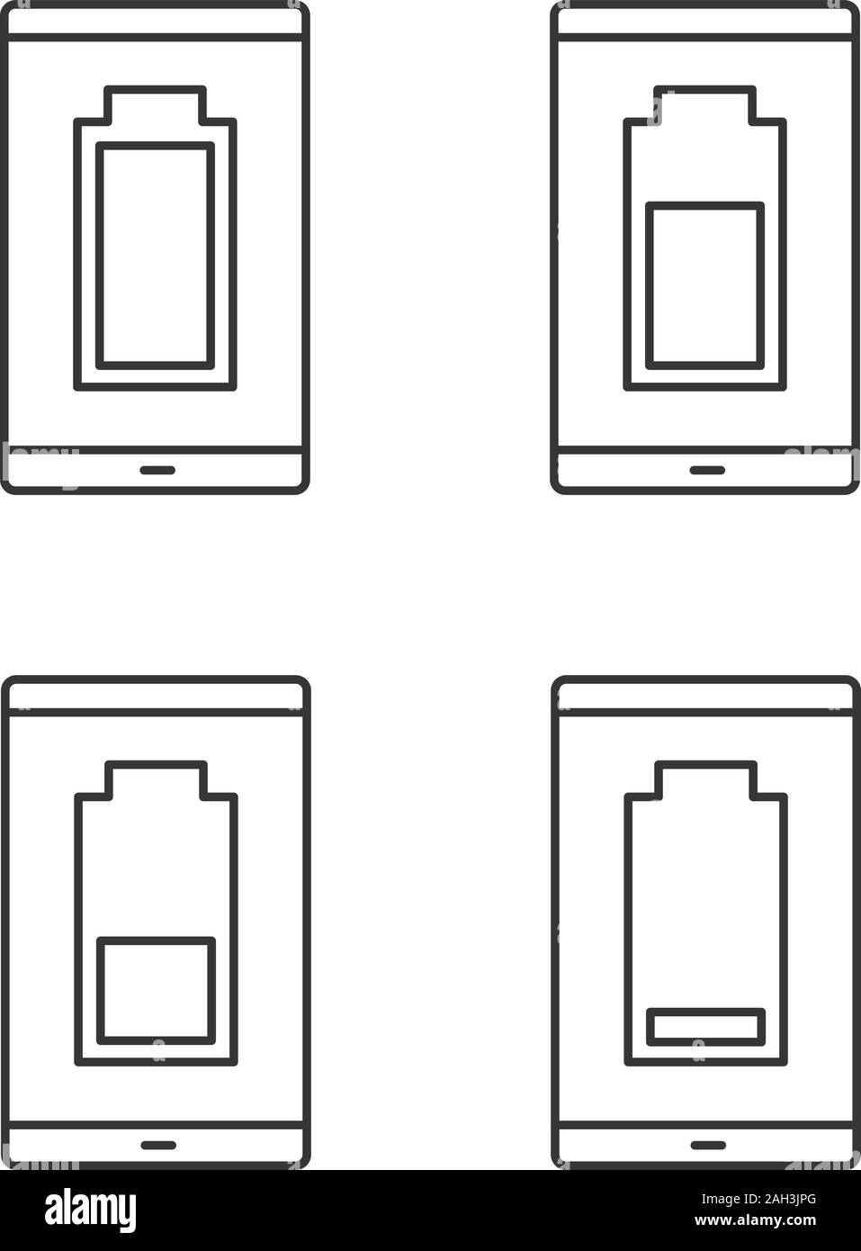 Smartphone battery charging linear icons set. Mobile phone battery ...