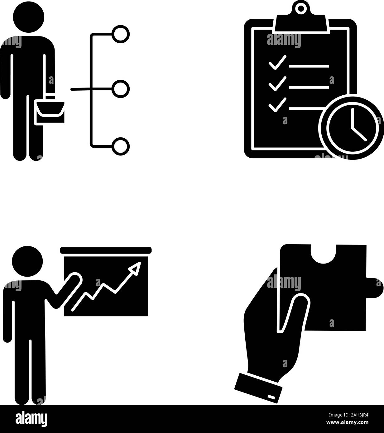 Business management glyph icons set. Employee skills, time management ...