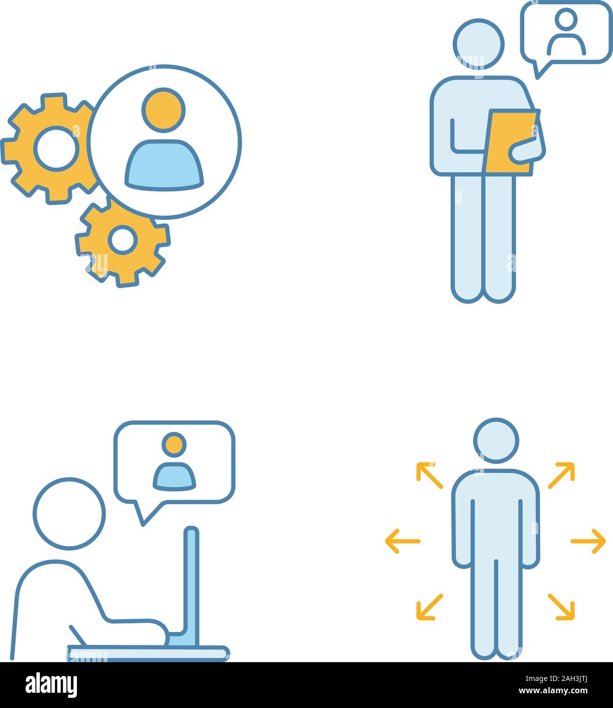 Business management color icons set. Teamwork, online job interview ...