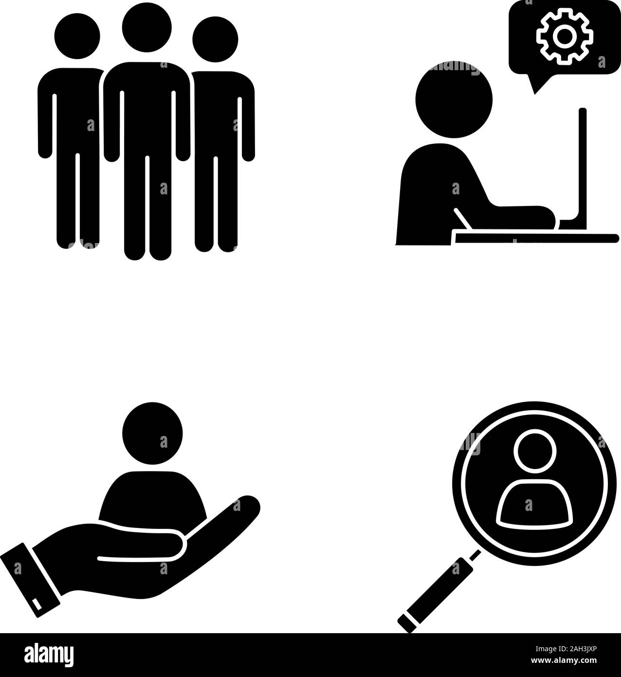 Business management glyph icons set. Team, technical support, staff ...